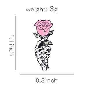 Jewelry | 63 Skeleton Hand With Pink Rose Enamel Pin | Poshmark